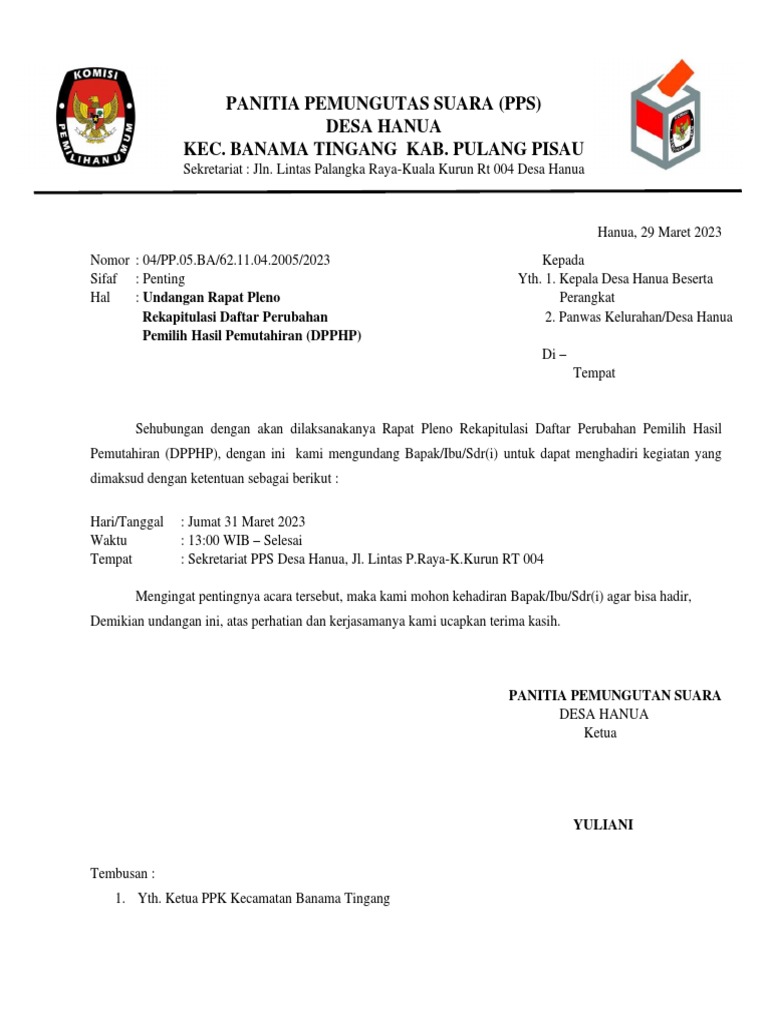 Undangan Rapat Pleno DPHP PPS 2023 - 085156 | PDF