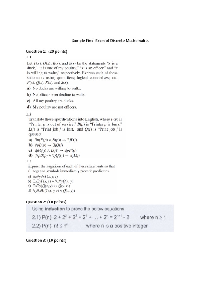 Sample Final Exam of Discrete Mathematics | PDF Sample Final Exam of Discrete Mathematics | PDF