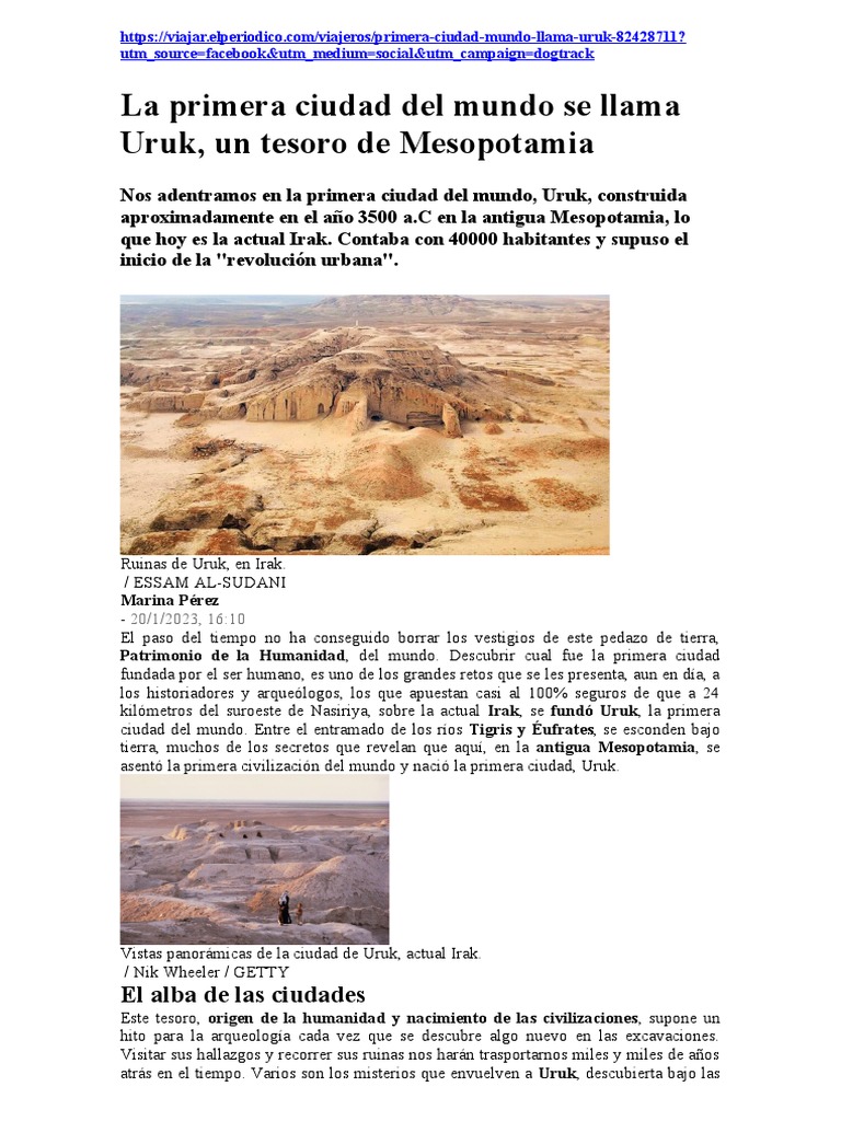 La Primera Ciudad Del Mundo Se Llama Uruk | PDF | Sumeria | Mesopotamia