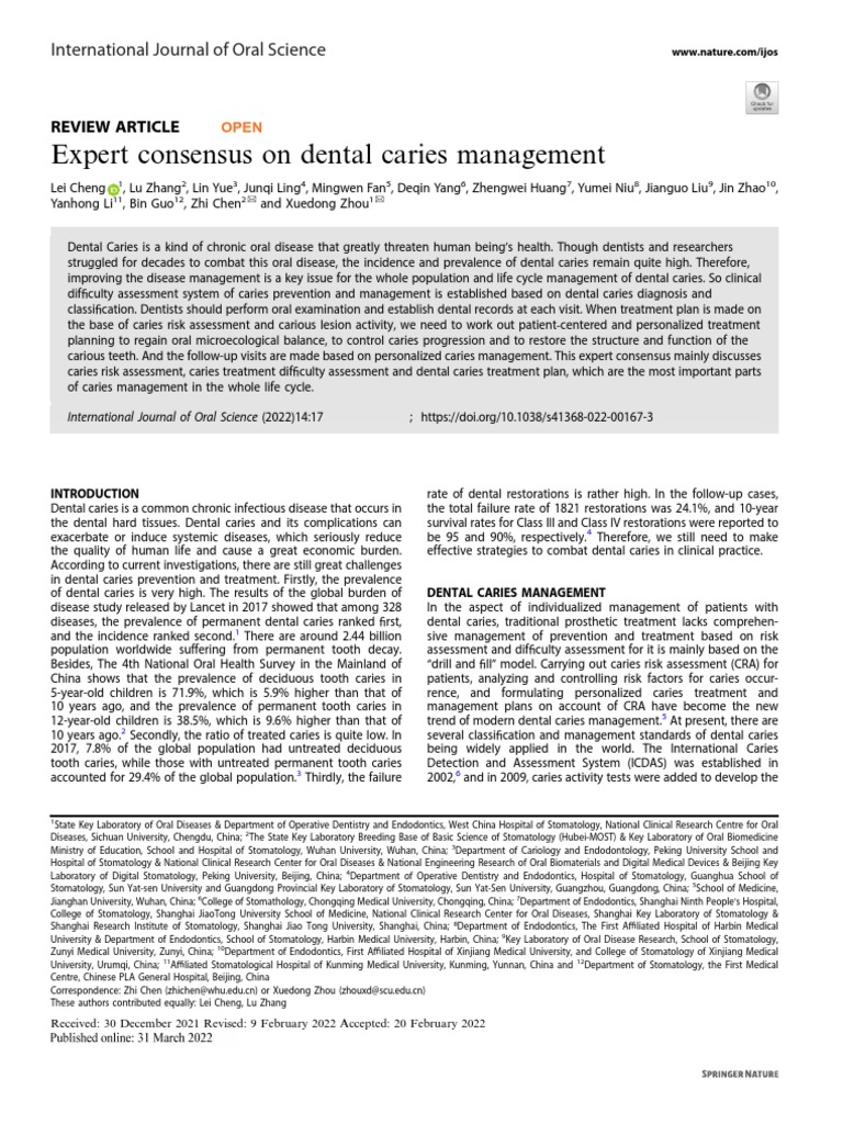 Expert Consensus On Dental Caries Management: International Journal of ...