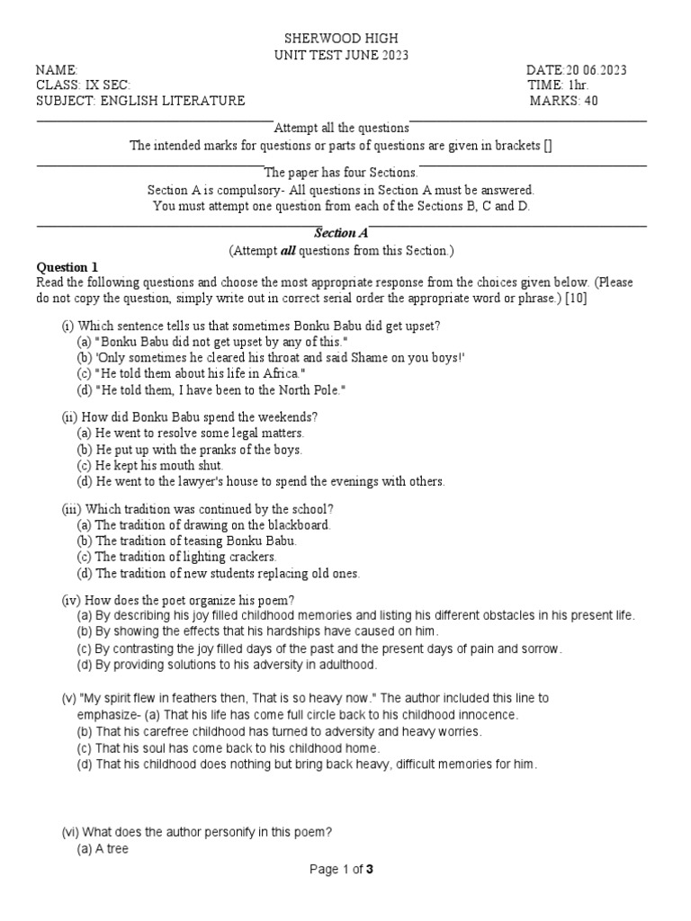 Grade 9.UT1.Eng Lit June'23 | PDF | Julius Caesar | Pompey