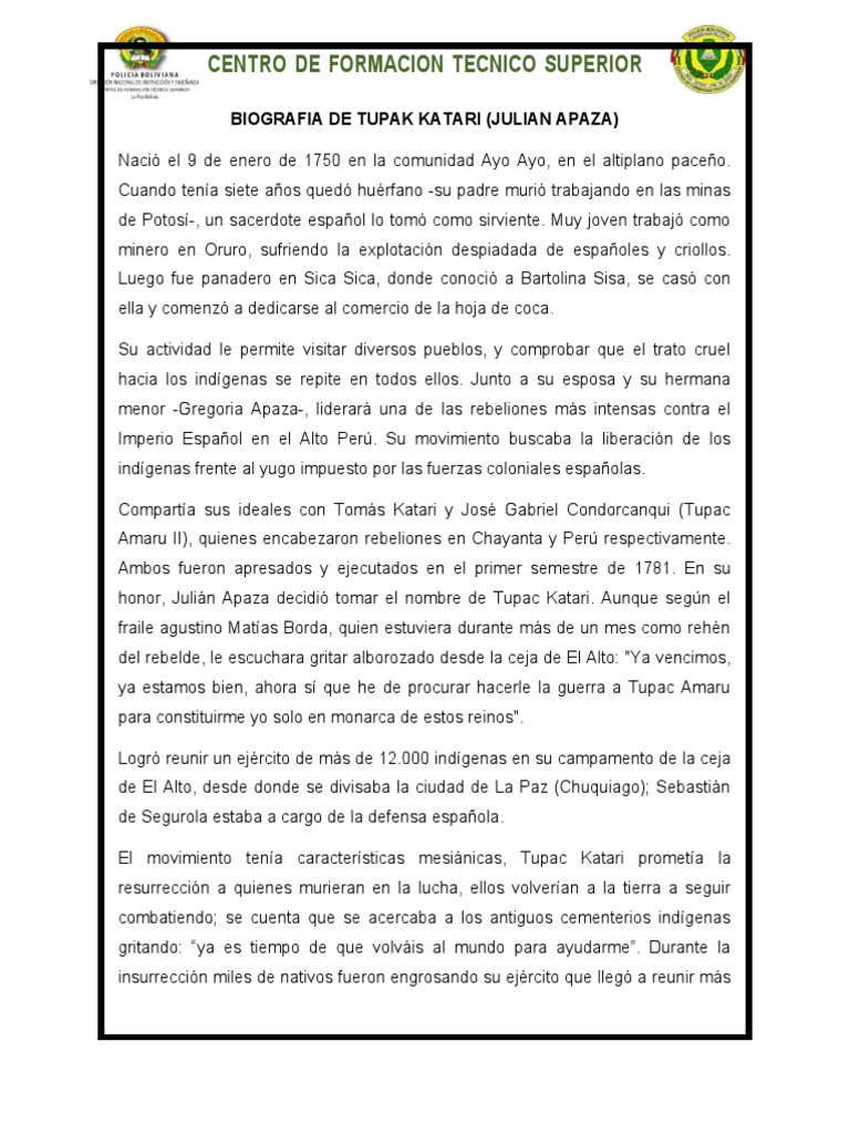 Biografia de Tupak Katari 2 | PDF