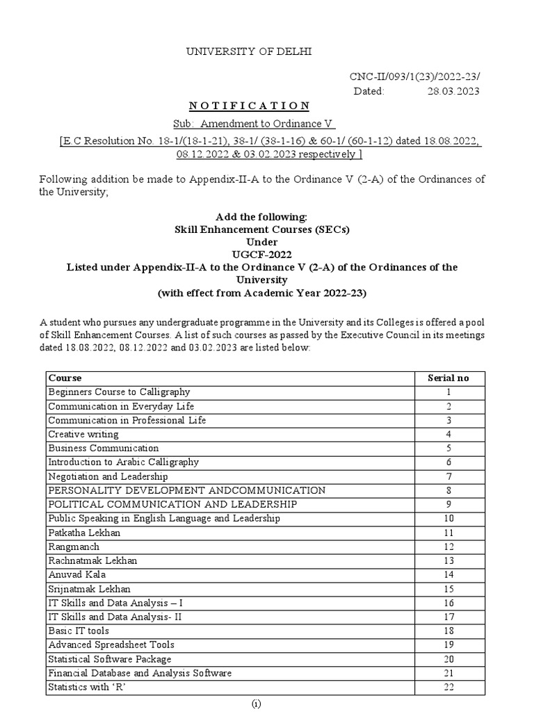 Notification: Course Serial No | PDF | Negotiation | Communication
