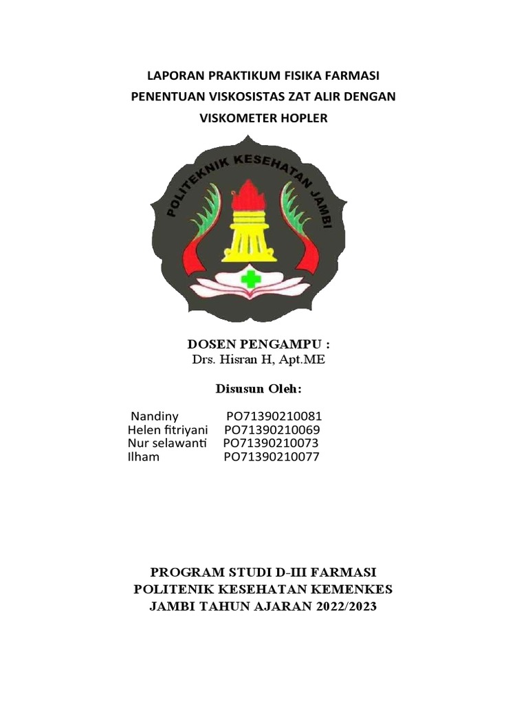 Laporan Praktikum Fisika Farmasi Penentuan Viskosistas Zat Alir Dengan ...
