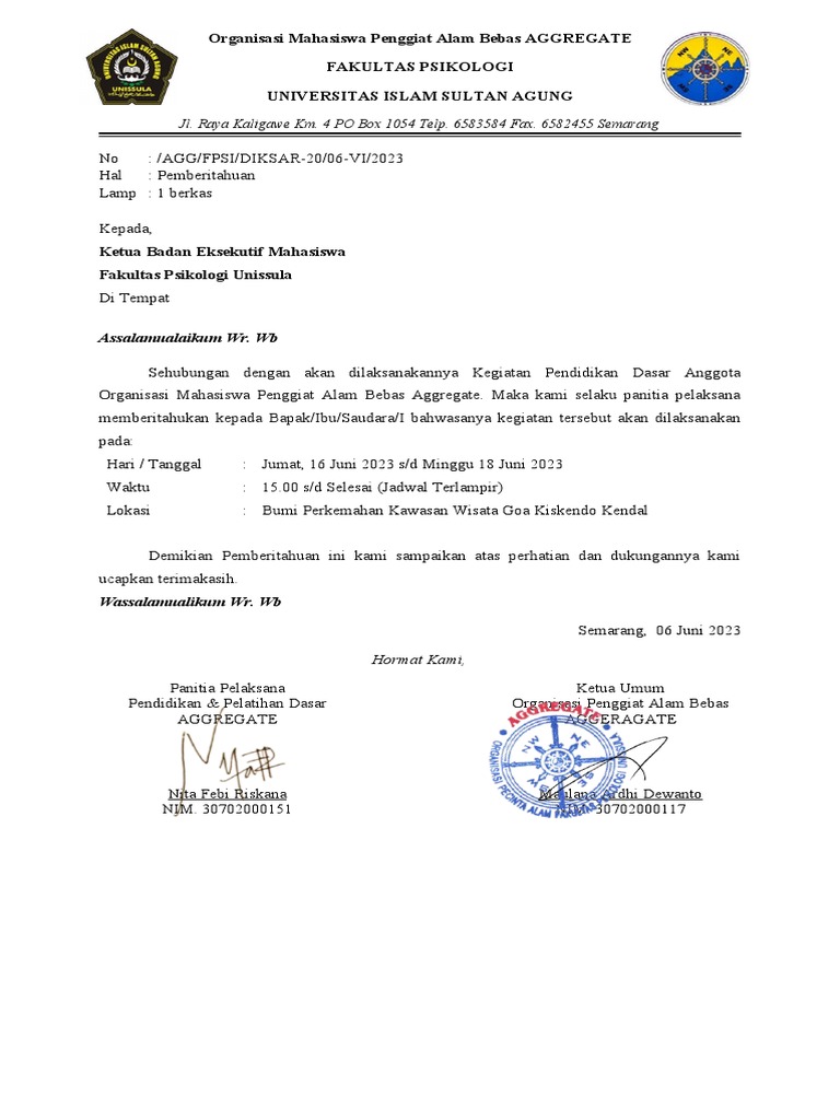 Format Surat Pemberitahuan | PDF