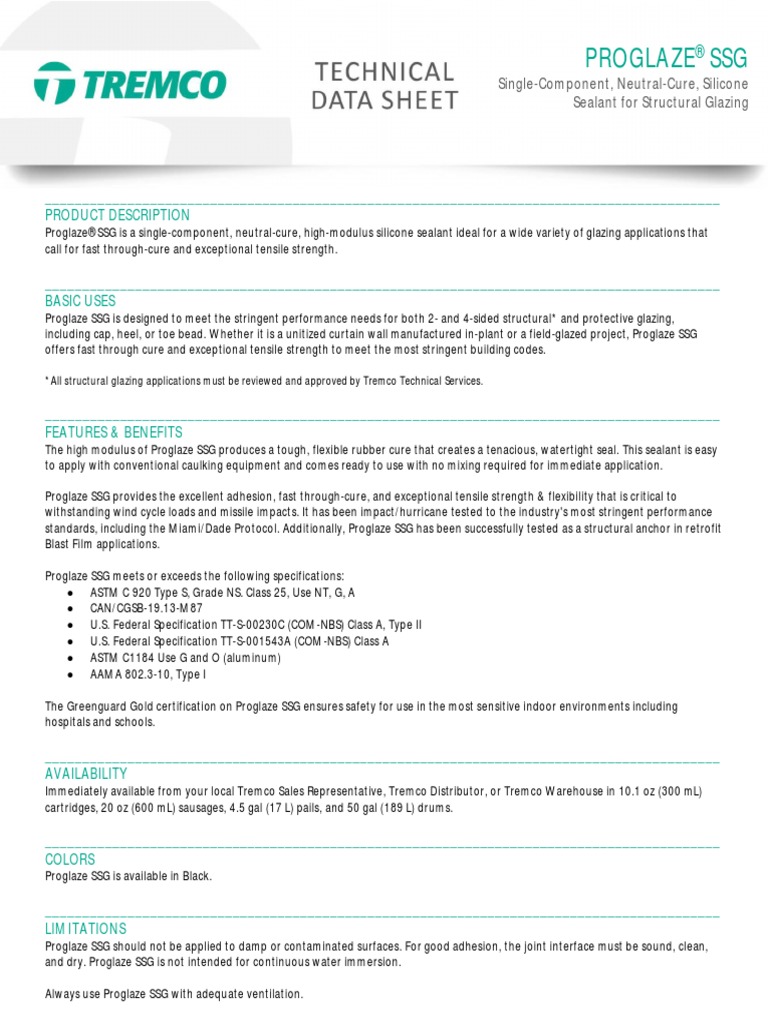 Proglaze SSG Data Sheet | PDF | Materials | Industrial Processes