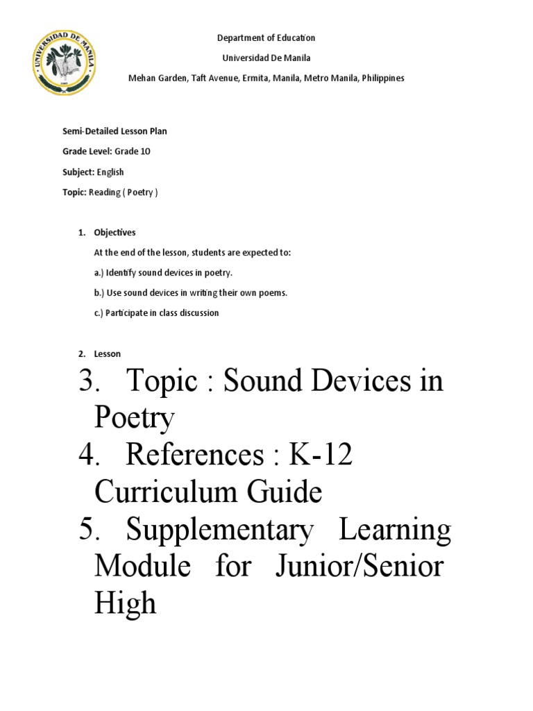 7 Lesson Plan | PDF | Rhyme | Poetry