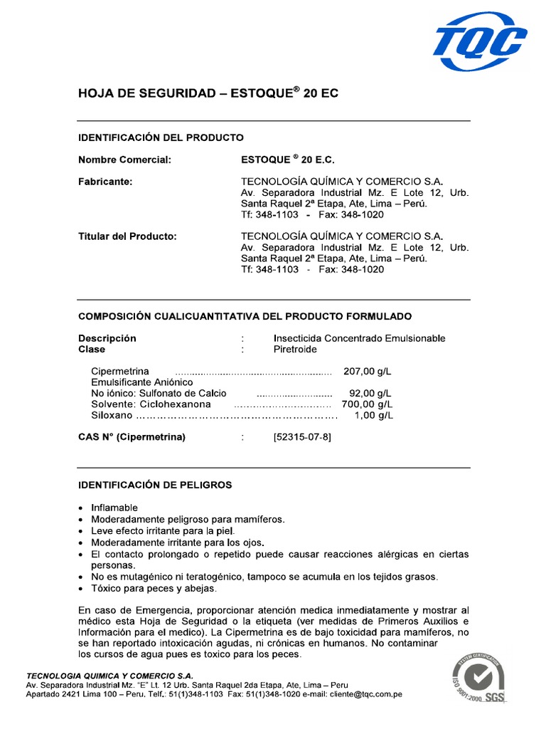 ESTOQUE 20 EC MSDS | PDF