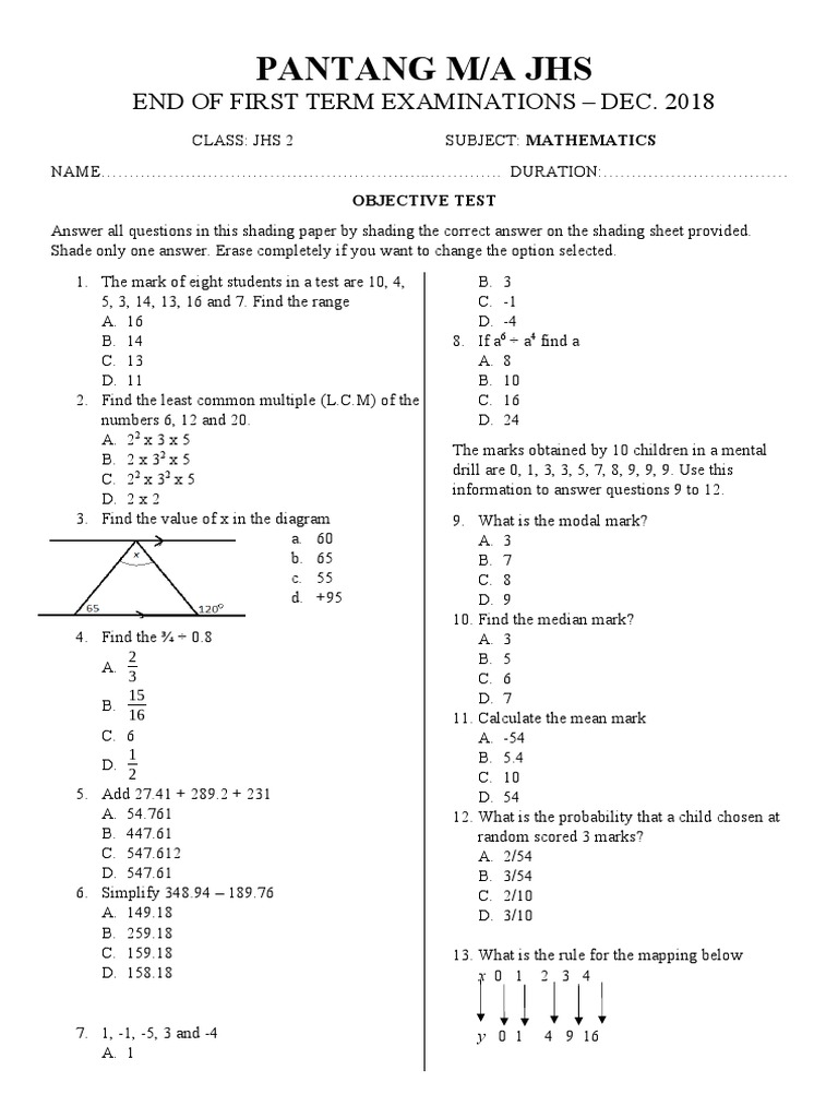 Maths JHS 2 - 1 | PDF | Mathematics | Elementary Mathematics