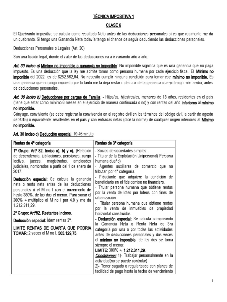 Técnica Impositiva 1 - Clase 6 | PDF | Impuestos | Impuesto sobre la renta Técnica Impositiva 1 - Clase 6 | PDF | Impuestos | Impuesto sobre la renta