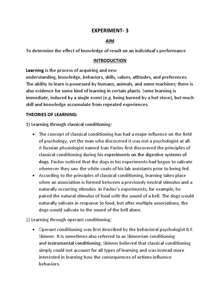 Arshita Matta 0011 Exp 3 | PDF | Classical Conditioning | Learning