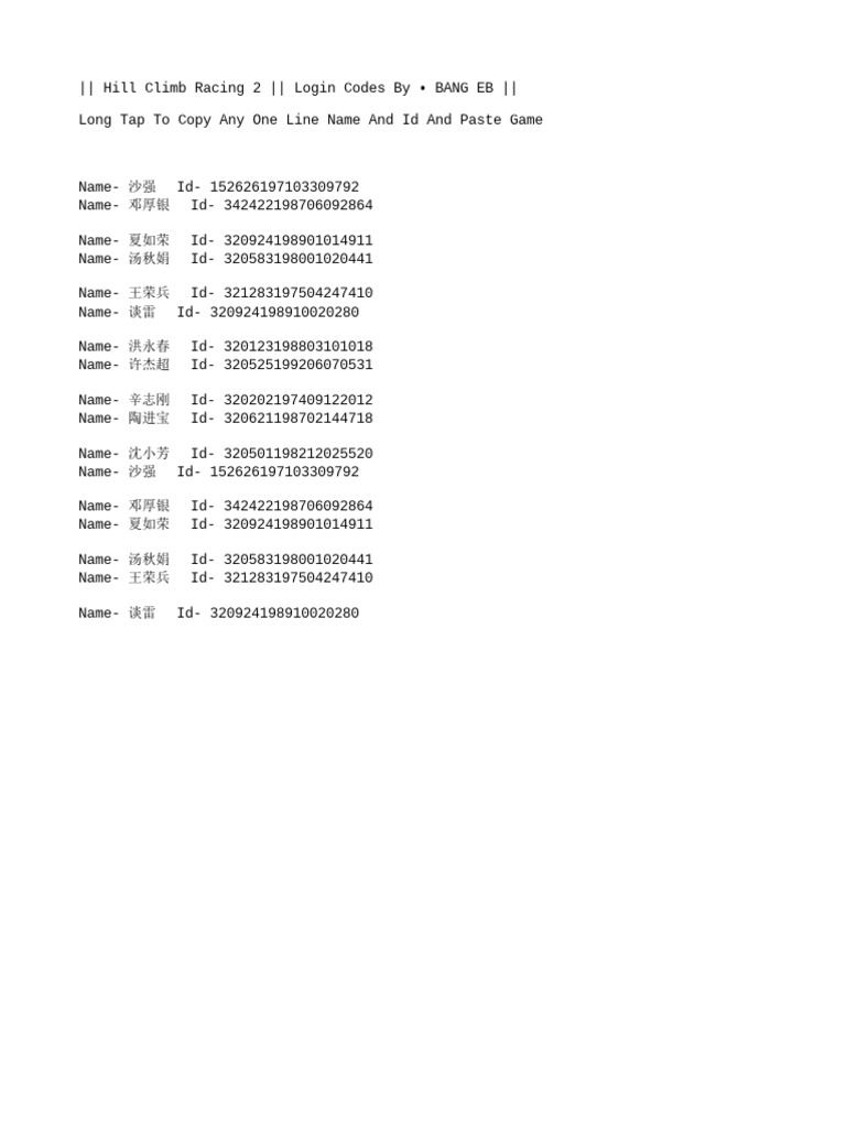 Note Login Gemes Hill Climb Racing 2 | PDF