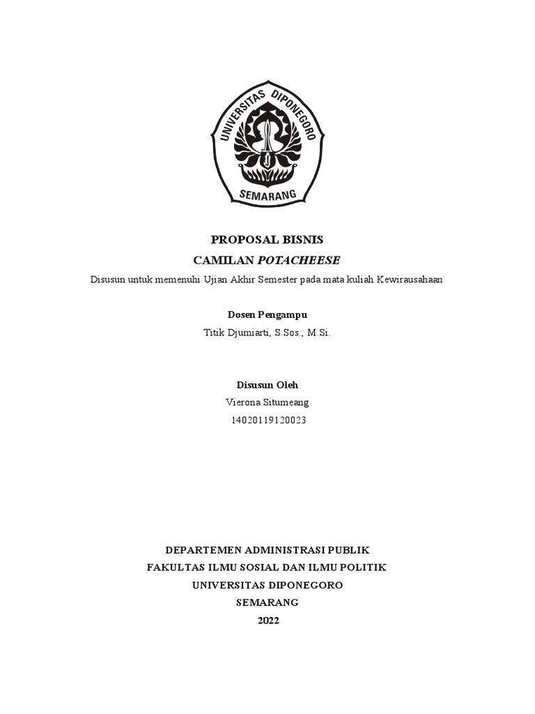 Proposal Bisnis Camilan Potacheese | PDF