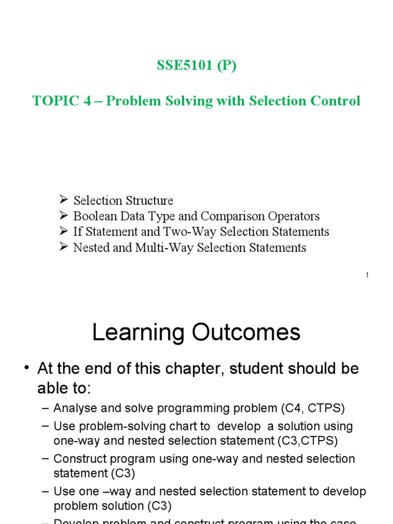 Topic4 - Problem Solving With Selection Control 2 | PDF | Boolean Data Type | Computer Program
