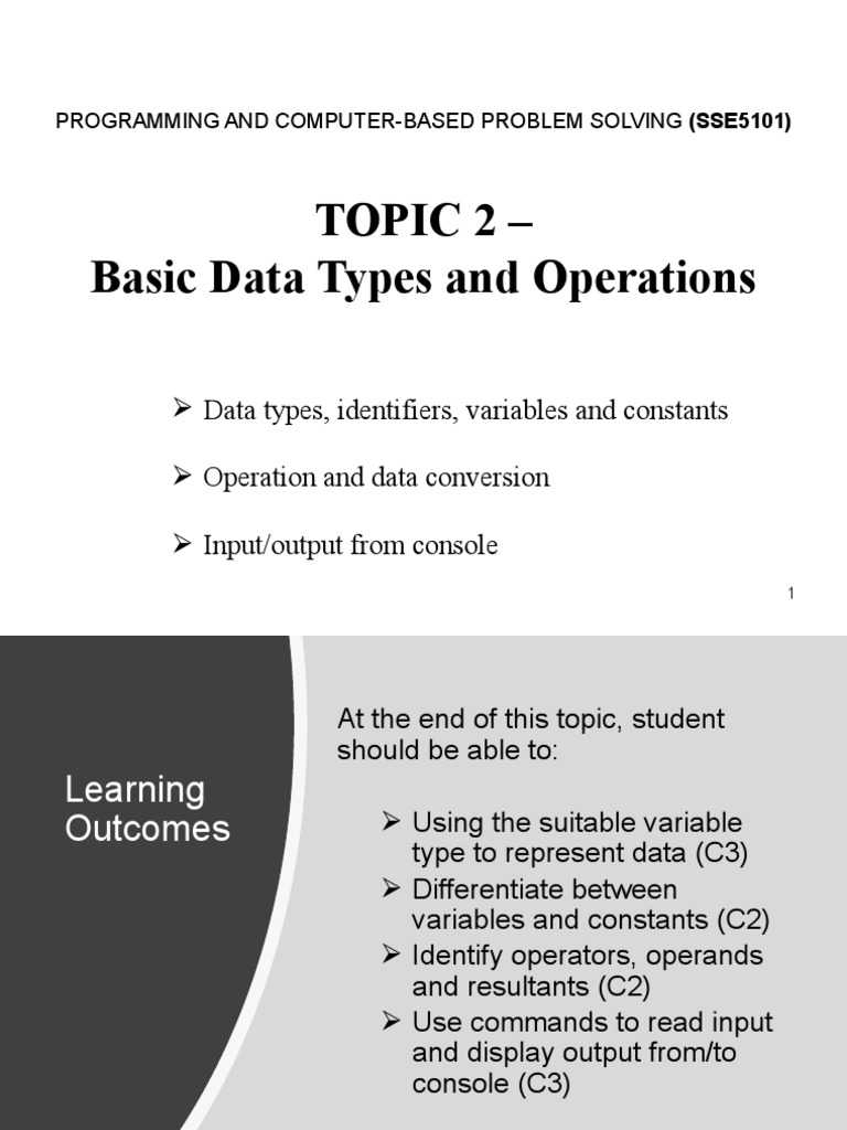 Topic2 Basic Data Types And Operations Pdf Variable Computer Science Integer Computer