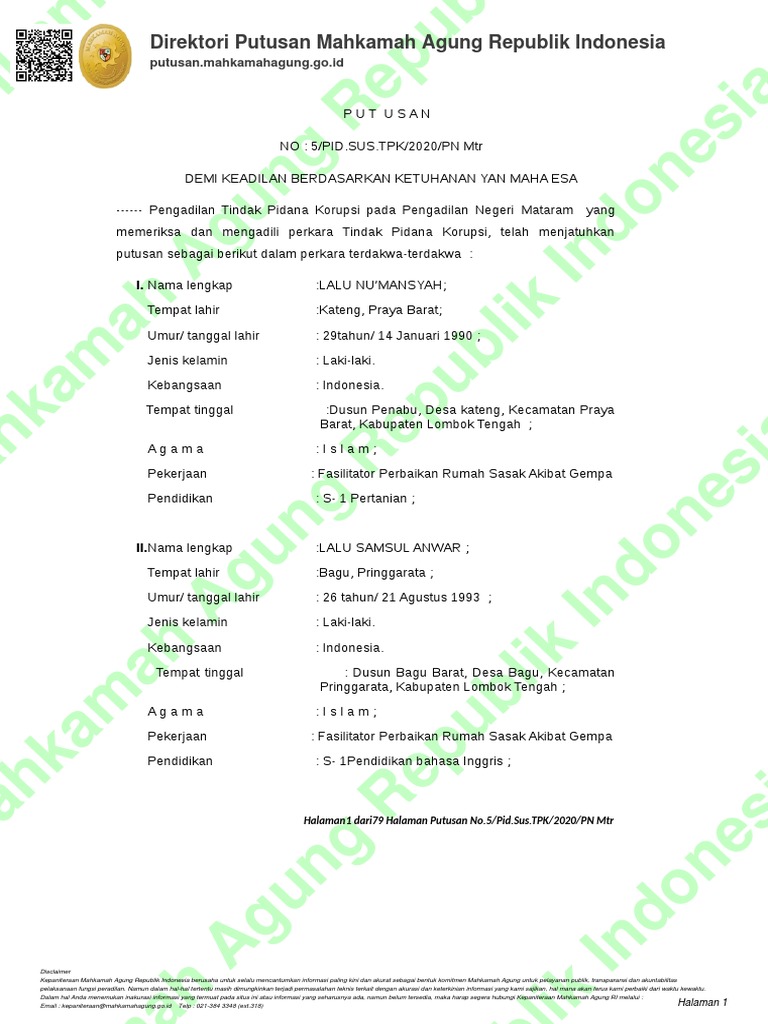 Putusan 5 Pid - Sus-Tpk 2020 PN MTR 20230618224608 | PDF