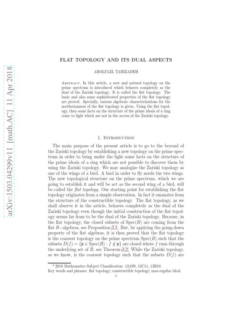 Flat Topology | PDF | Ring (Mathematics) | Compact Space