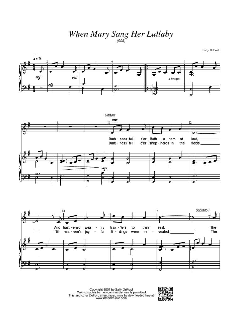 Mary Sang Her Lullaby (SSA) | PDF