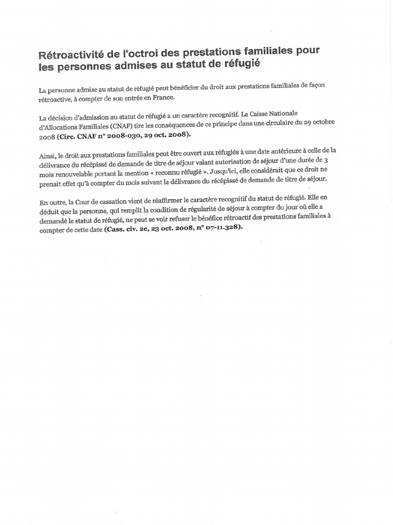 CAF - Droit Prestations Familiales Et Rétroactivité | PDF