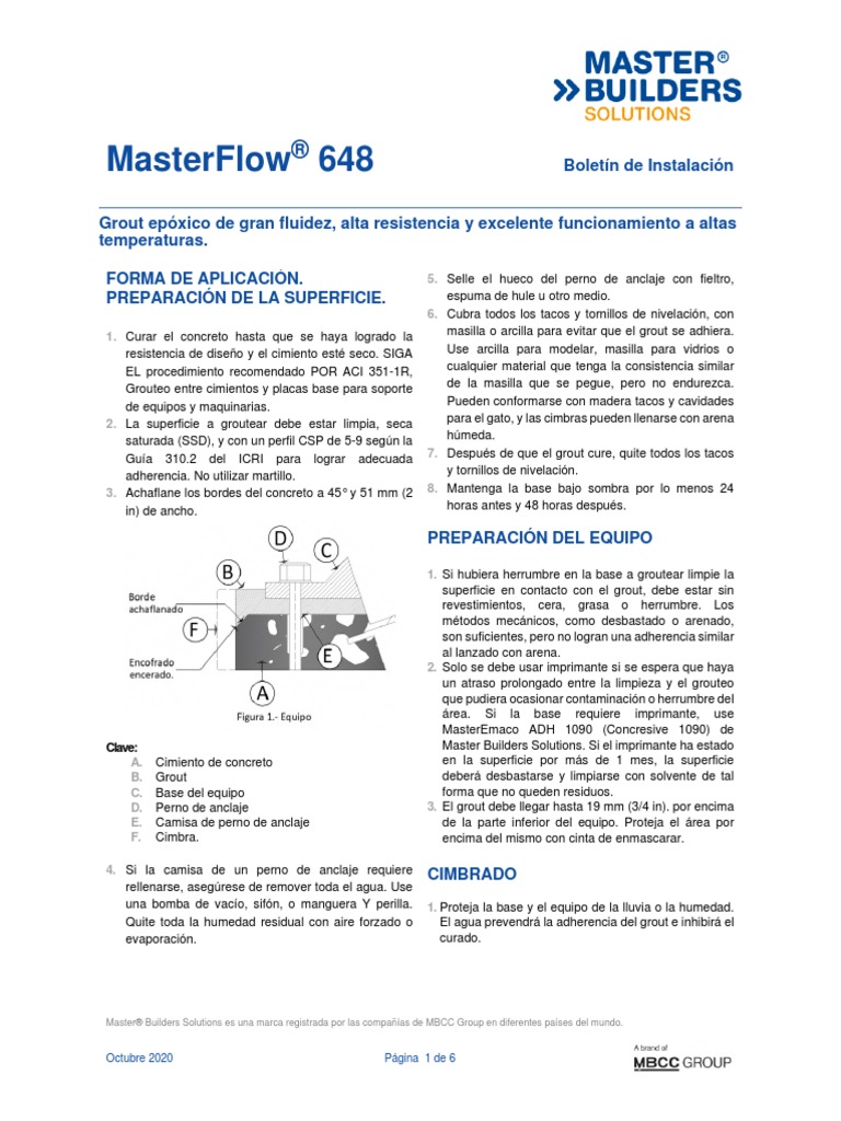 Masterflow 648 - Boletín de Instalación | PDF | Hormigón | Tornillo