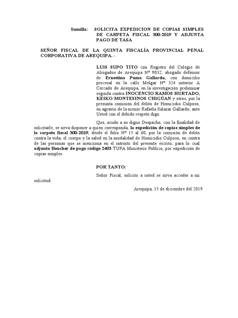 Solicita Expedicion de Copias Simples de Carpeta Fiscal | PDF | Derecho