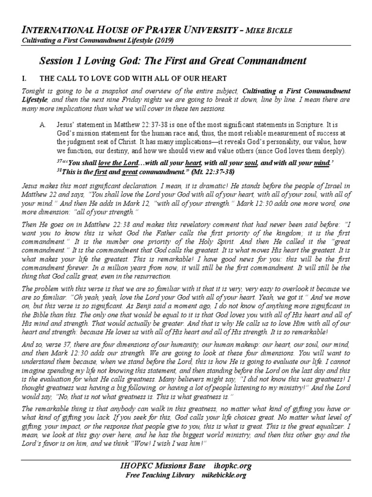 CFCL01 Loving God - The First and Great Commandment (2019) Study Notes ...