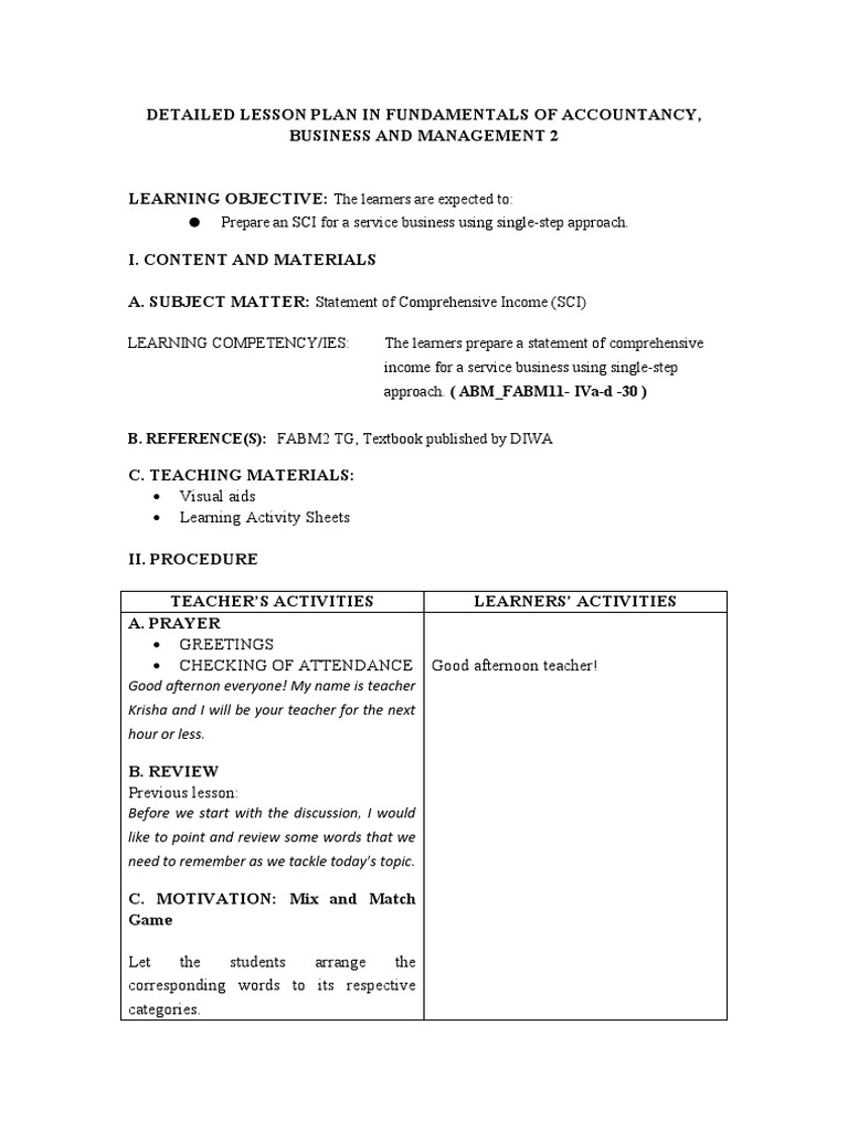 Single-Step SCI Lesson Plan | PDF | Expense | Lesson Plan