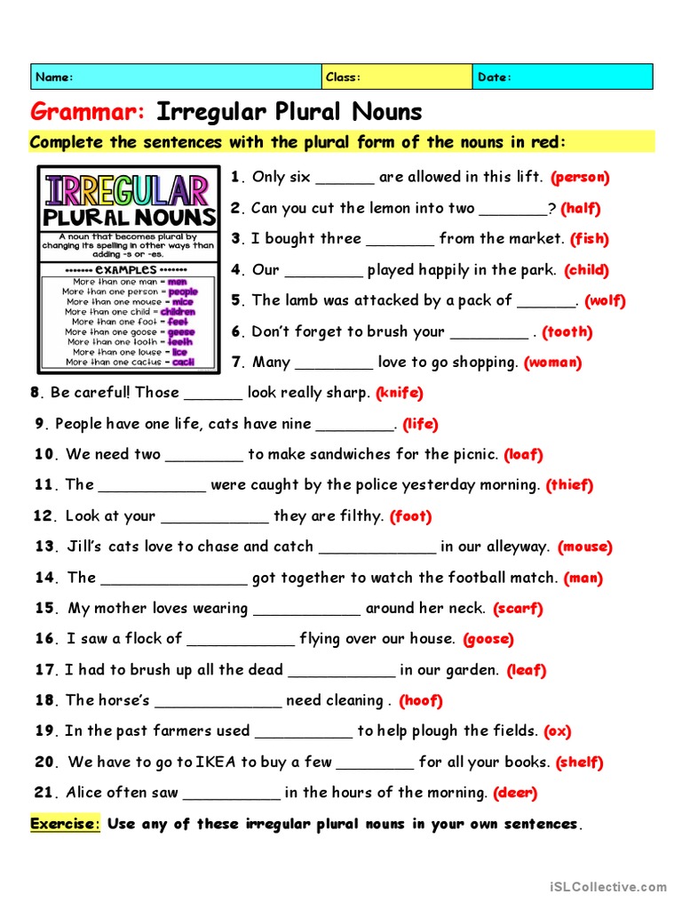 Grammar - Irregular Plural Nouns | PDF