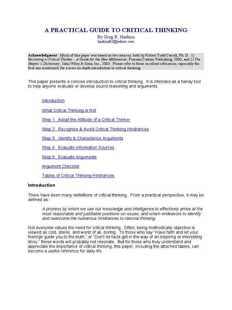 A Practical Guide To Critical Thinking | PDF | Argument | Logical Consequence