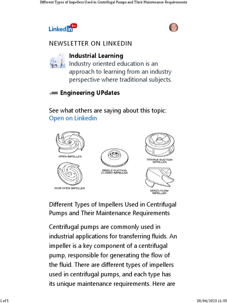 Different Types of Impellers Used in Centrifugal | PDF