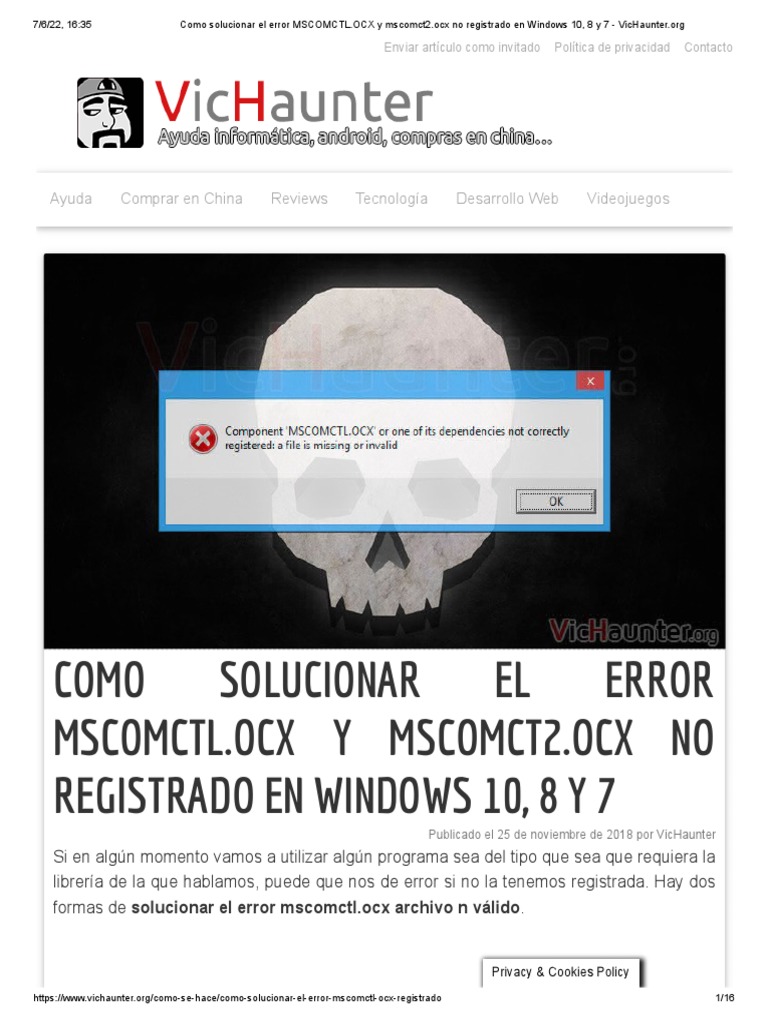 Solución a error MSCOMCTL.OCX en Windows | PDF | Archivo de computadora | Microsoft Windows