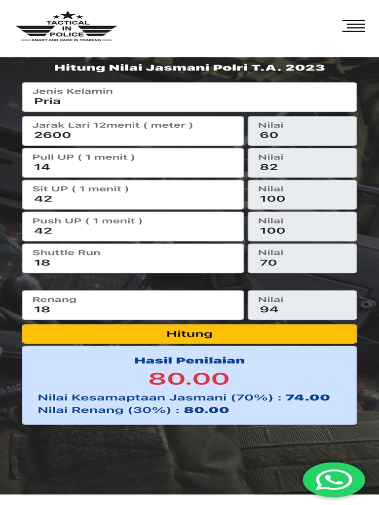 KALKULATOR JASMANI POLRI T.A 2022 - TACTICAL IN P… | PDF