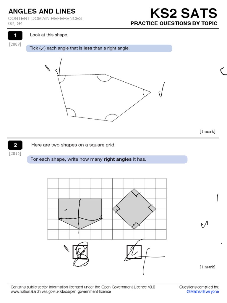 KS2 SATs Practice: Angles and Lines | PDF | Rectangle | Triangle