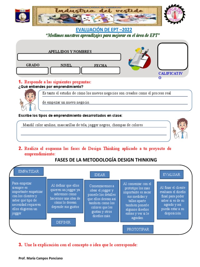 Evaluación de Emprendimiento EPT 2022 | PDF | Iniciativa empresarial