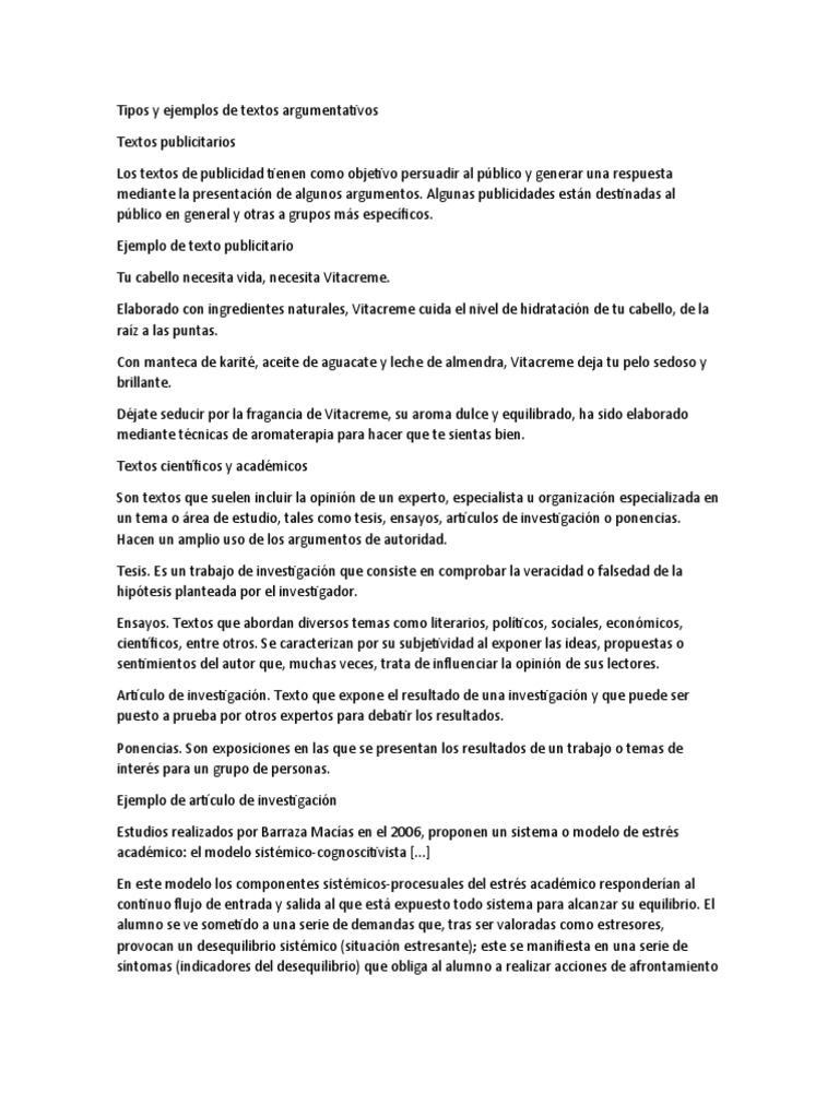 Tipos y Ejemplos de Textos Argumentativos | PDF | Ensayos | Demanda judicial