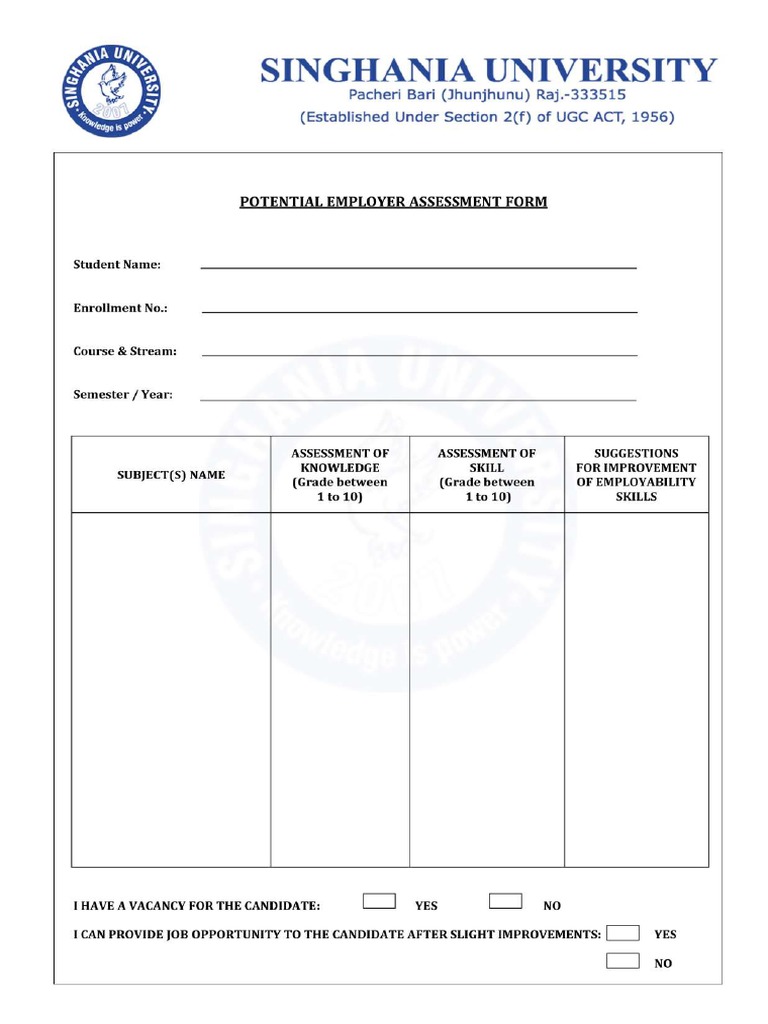 Potential Employer Assessment Form | PDF