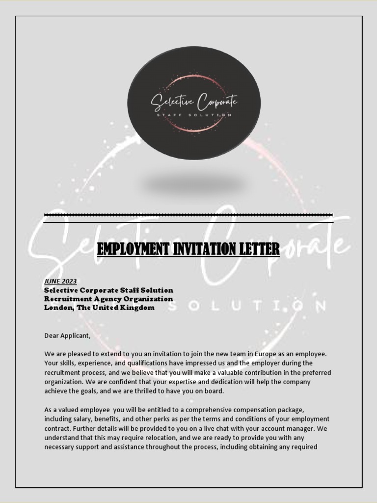 Employment Invitation Selective Corporate Staff Solution 06 | PDF