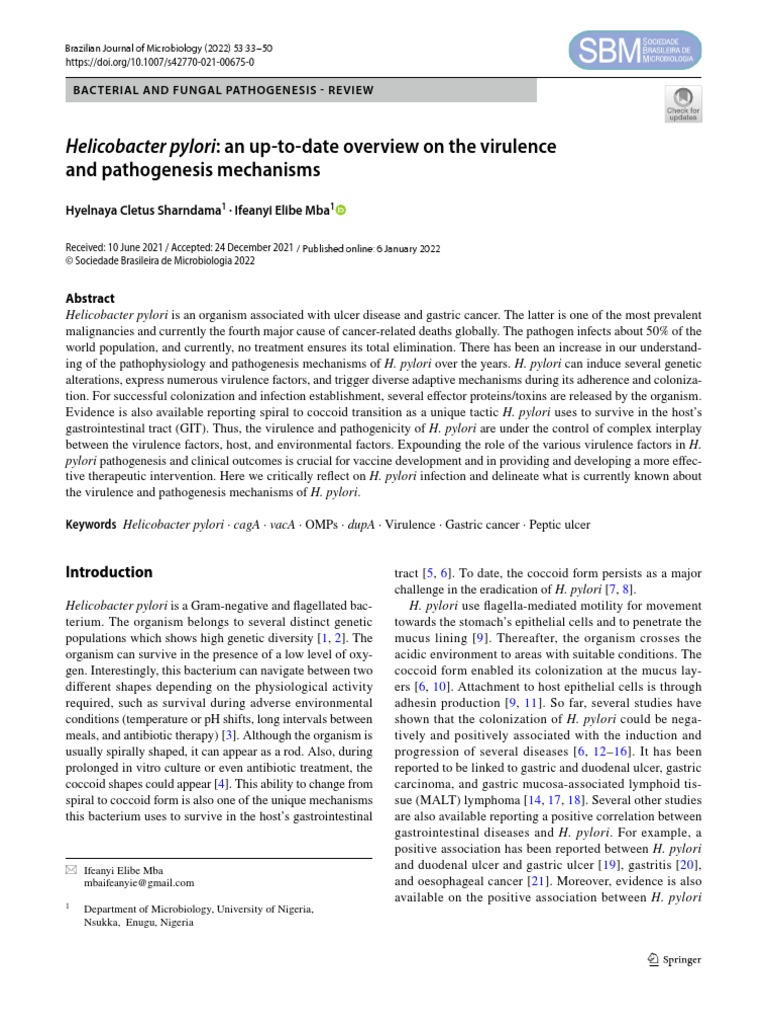 Helicobacter Pylori: An Up To Date Overview On The Virulence | PDF ...
