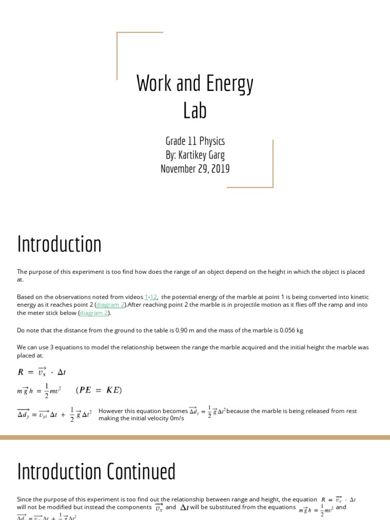 Work and Energy Lab Grade 11 Physics | PDF | Friction | Experiment