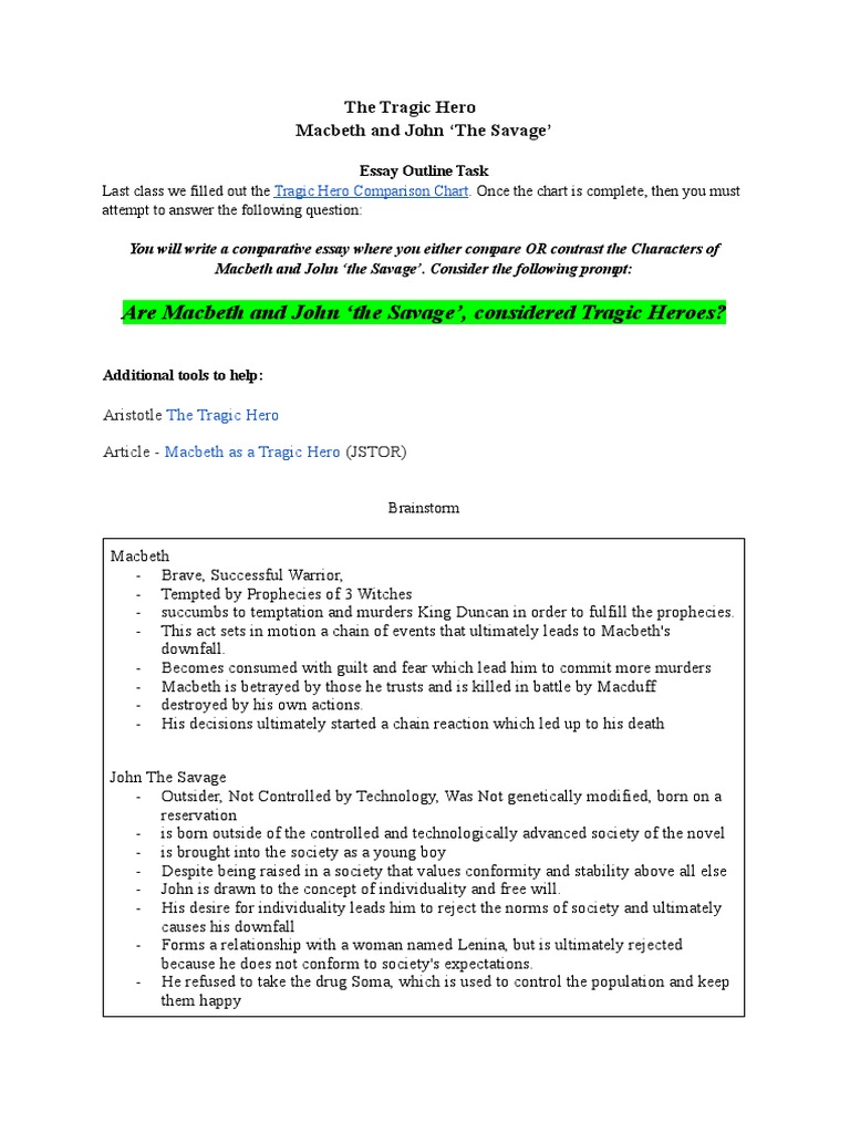 The Tragic Hero- Comparative Essay Outline-Matthew Lakich | PDF