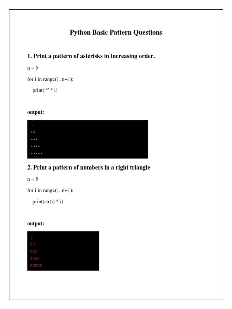 Python Basic Pattern Questions | PDF