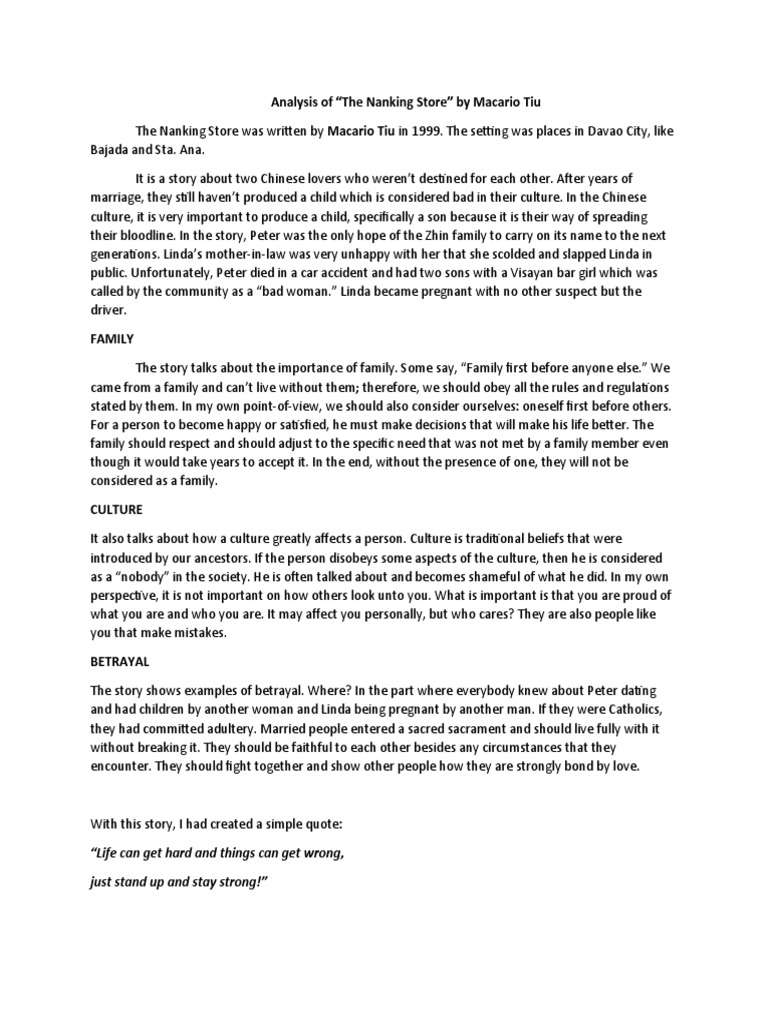 Analysis of “The Nanking Store” by Macario Tiu | PDF