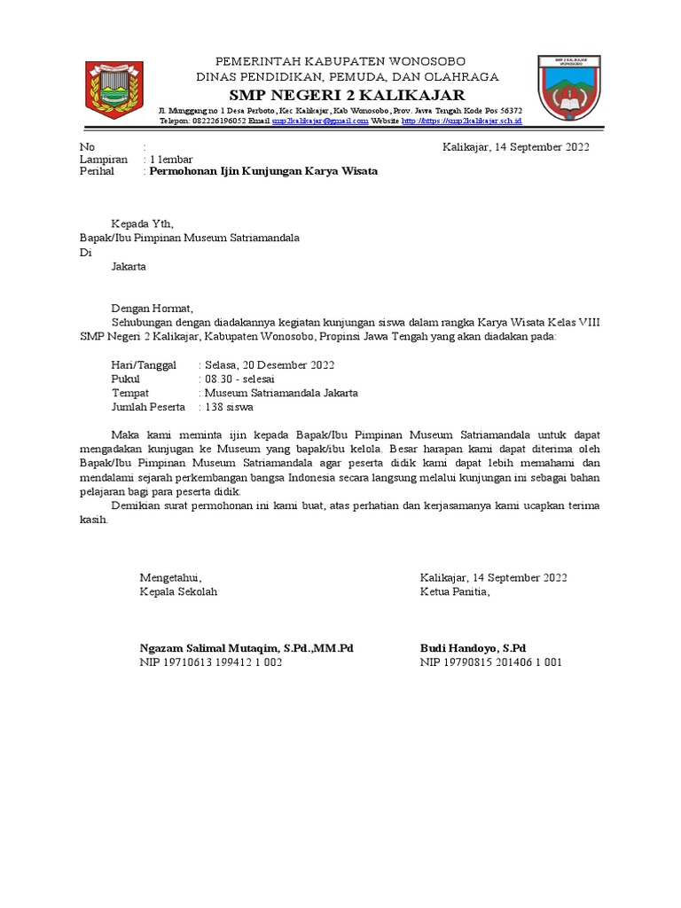 Surat Permohonan Ijin Masuk Objek Wisata | PDF
