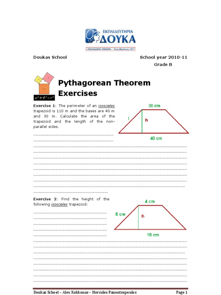 Pythagorean Theorem Exercises | PDF