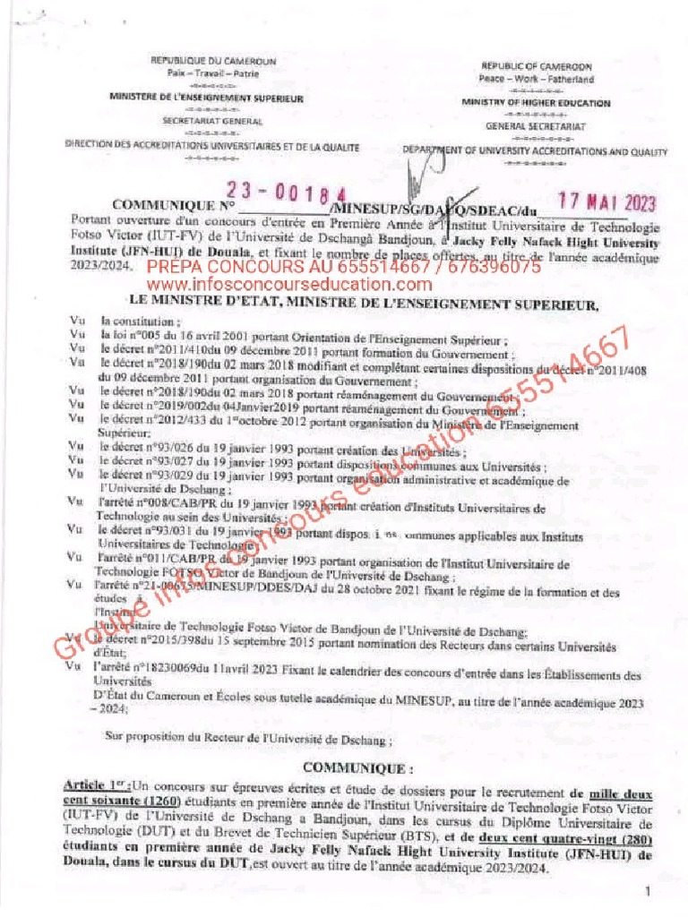 Concours Iut Bandjoun 2023 | PDF