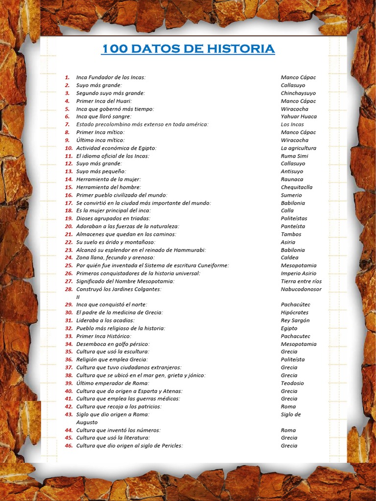 100 Datos de Historia | PDF | Imperio Inca | Babilonia