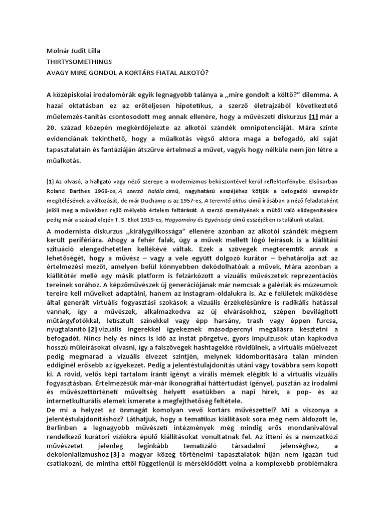 Molnár Judit Lilla - Thirtysomethings. Avagy Mire Gondol A Kortárs Fiatal Alkotó (ÚjMűvészet ...
