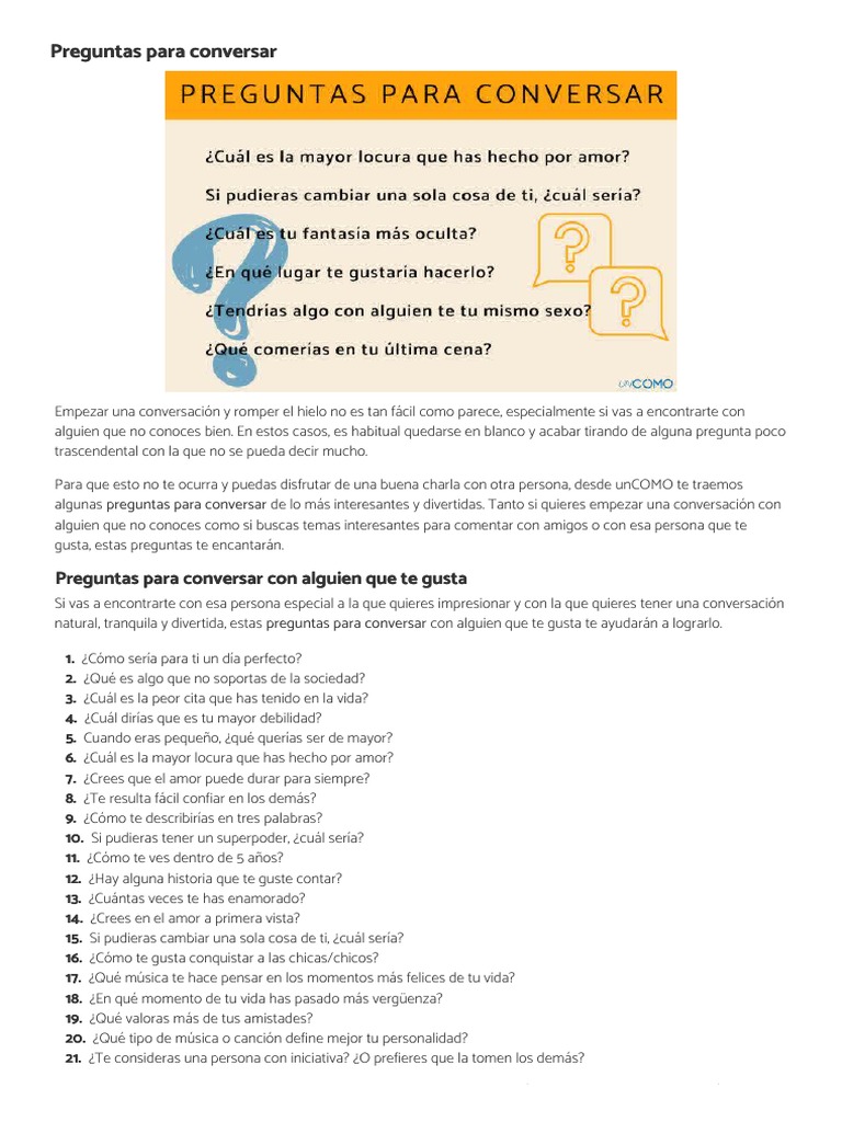 Preguntas para Conversar - WWW - Mundodeportivo.com - Uncomo | PDF | Amor