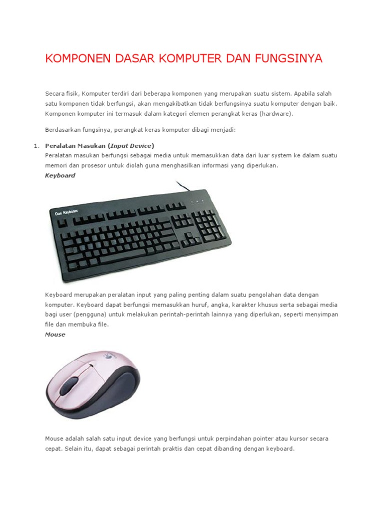 Komponen Dasar Komputer Dan Fungsinya | PDF