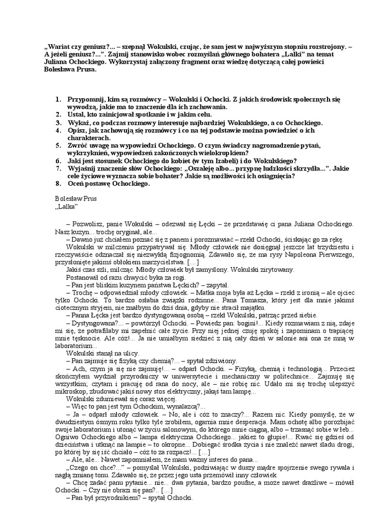 Wariat Czy Geniusz - Charakterystyka Ochockiego | PDF